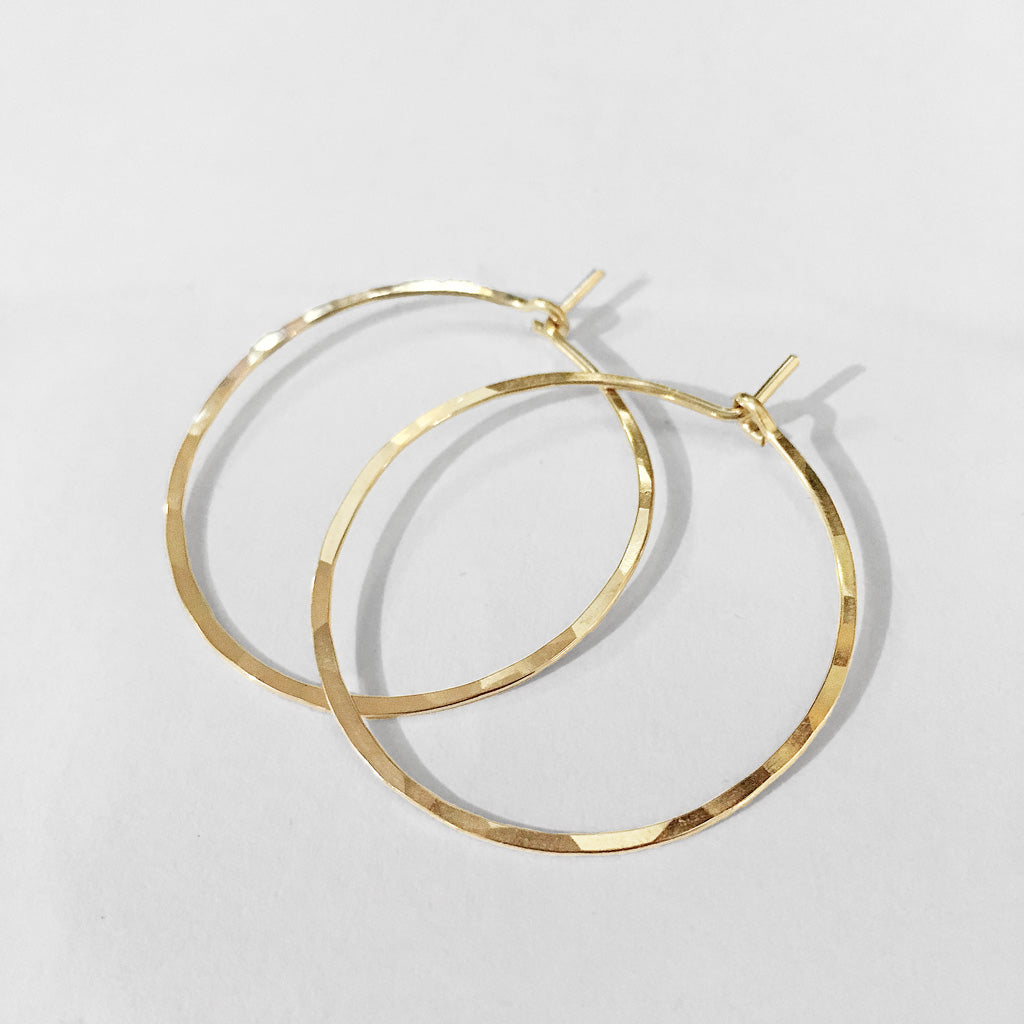 Thin Hoop Earrings In Solid 14K Gold | Handmade in Brooklyn – Delia ...