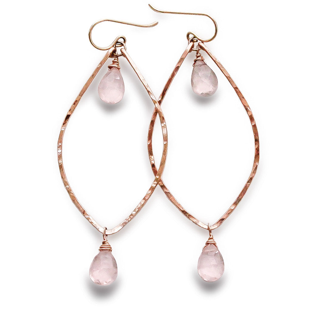 Rose Gold Leaf Gemstone Earrings - Rose Quartz | NYC – Delia Langan Jewelry